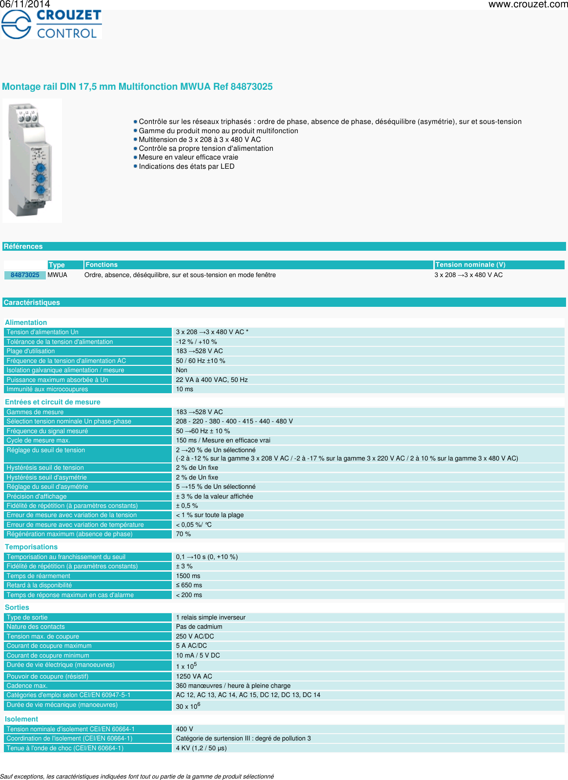 Relais de controle phase montage rail din 17 5 mm multifonction mwua ...