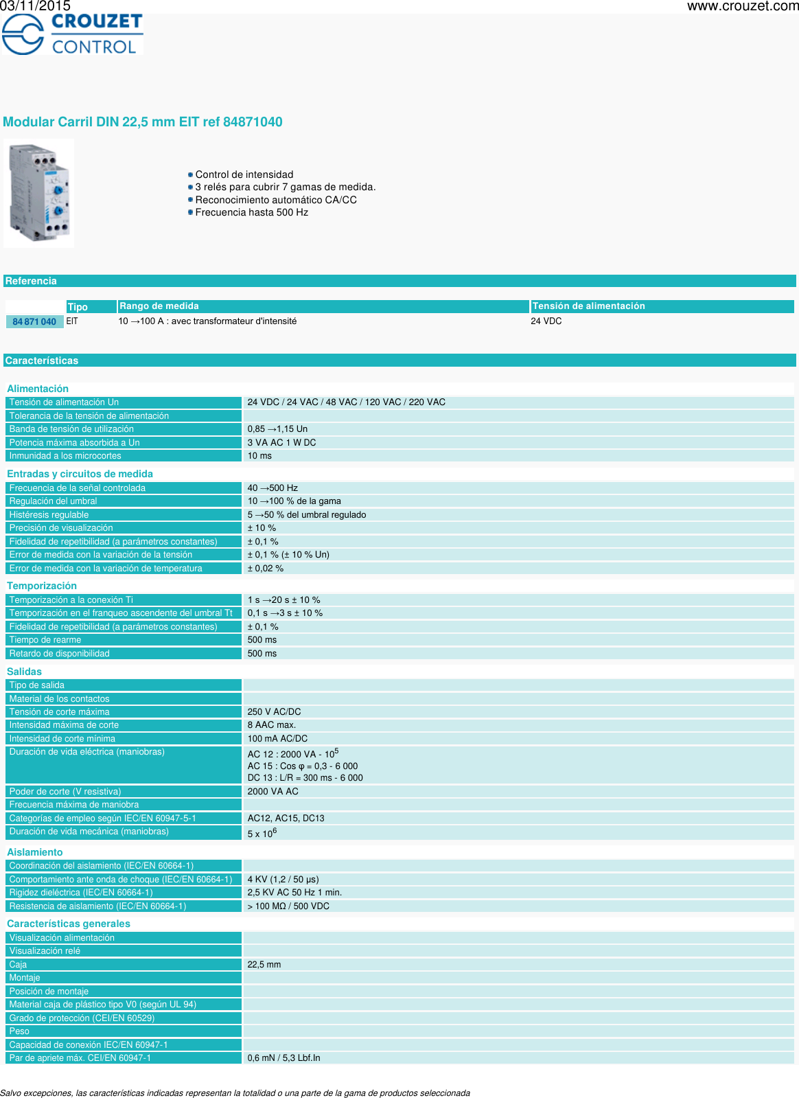 Reles de control corriente modular carril din 22 5 mm eit ref 84871040