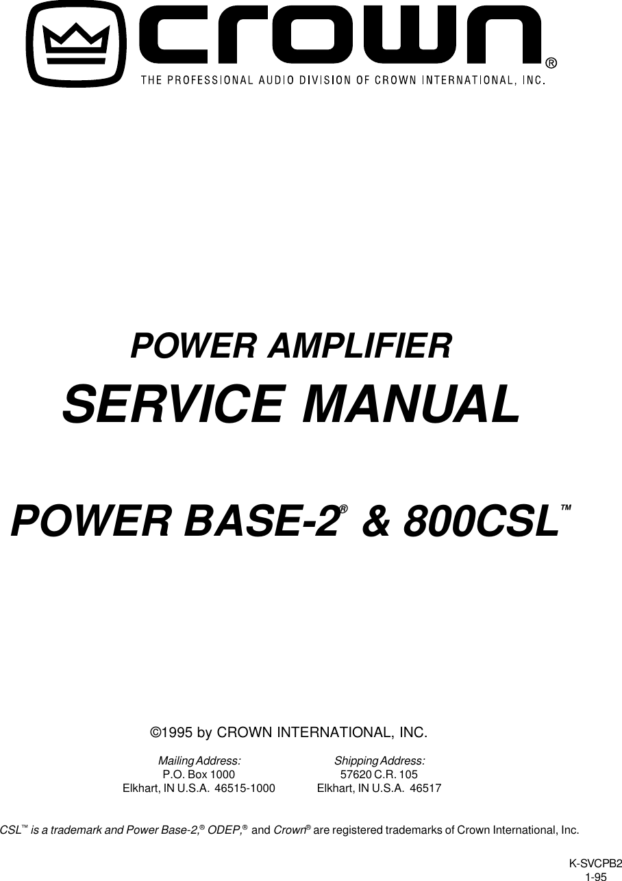 Crown Audio 800Csl Users Manual