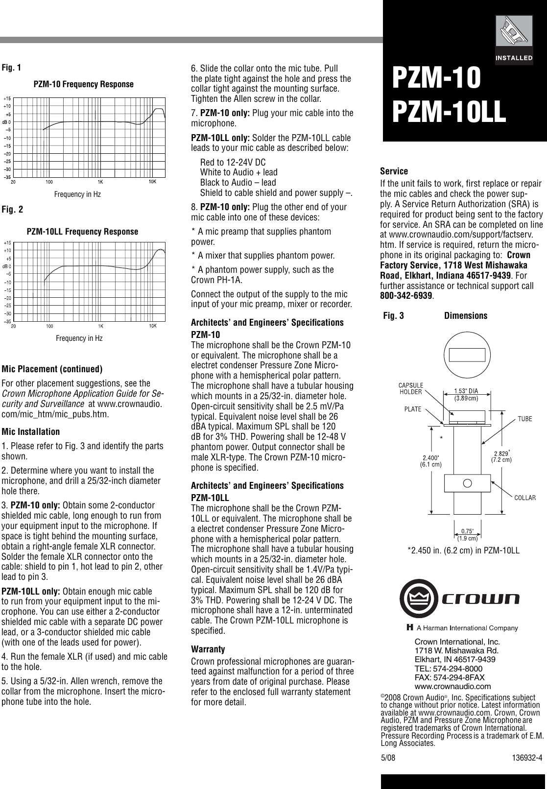 Crown Audio Polar Pattern Pzm 10 Users Manual