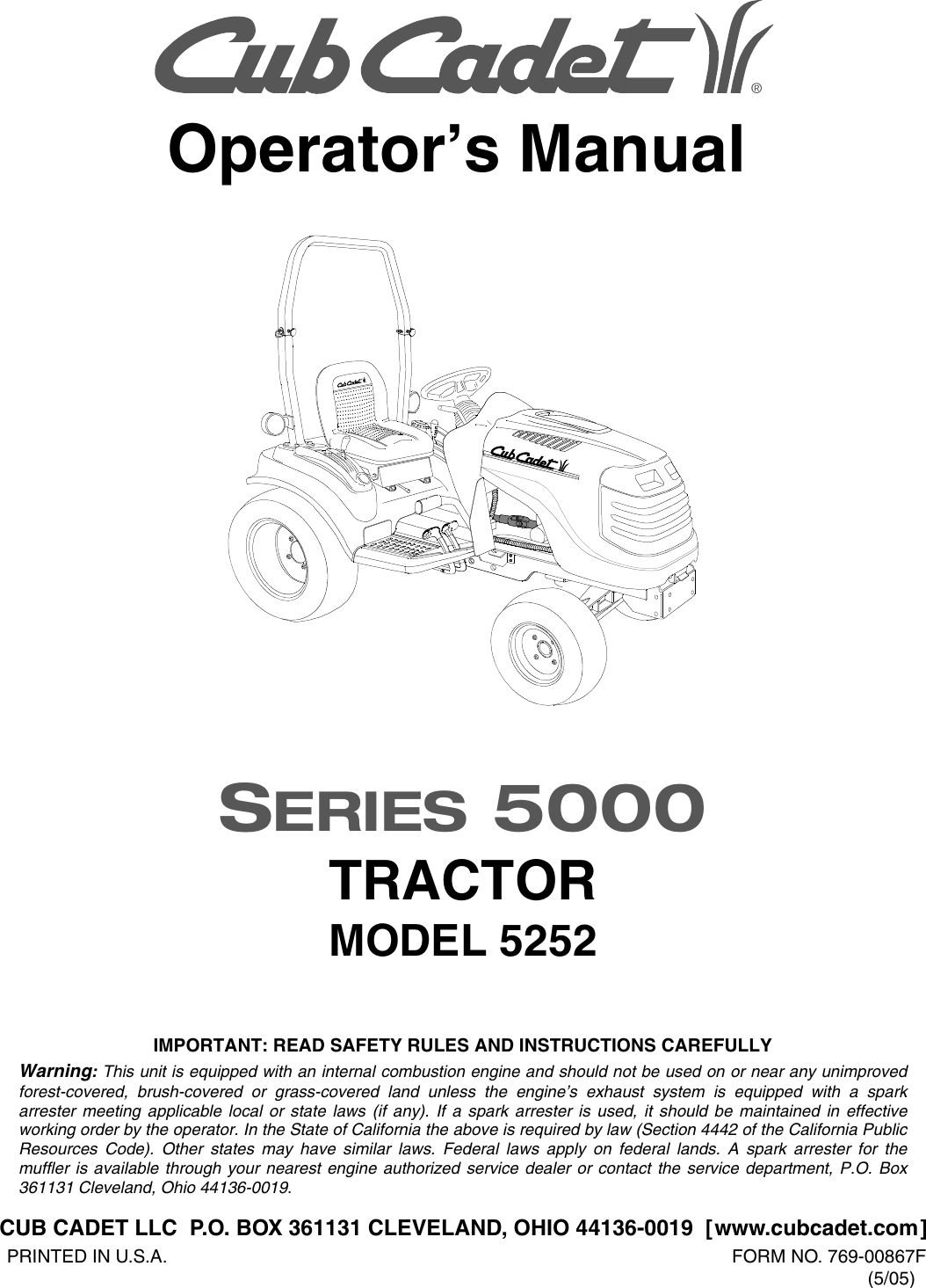 Cub Cadet Series 5000 5252 Users Manual Frt Cvr Rev5 05