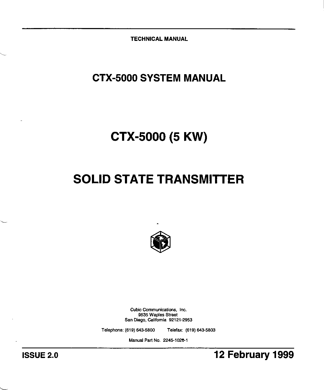 Cubic Communications CTX-5000 CTX-5000 (5 KW) SOLID STATE TRANSMITTER ...