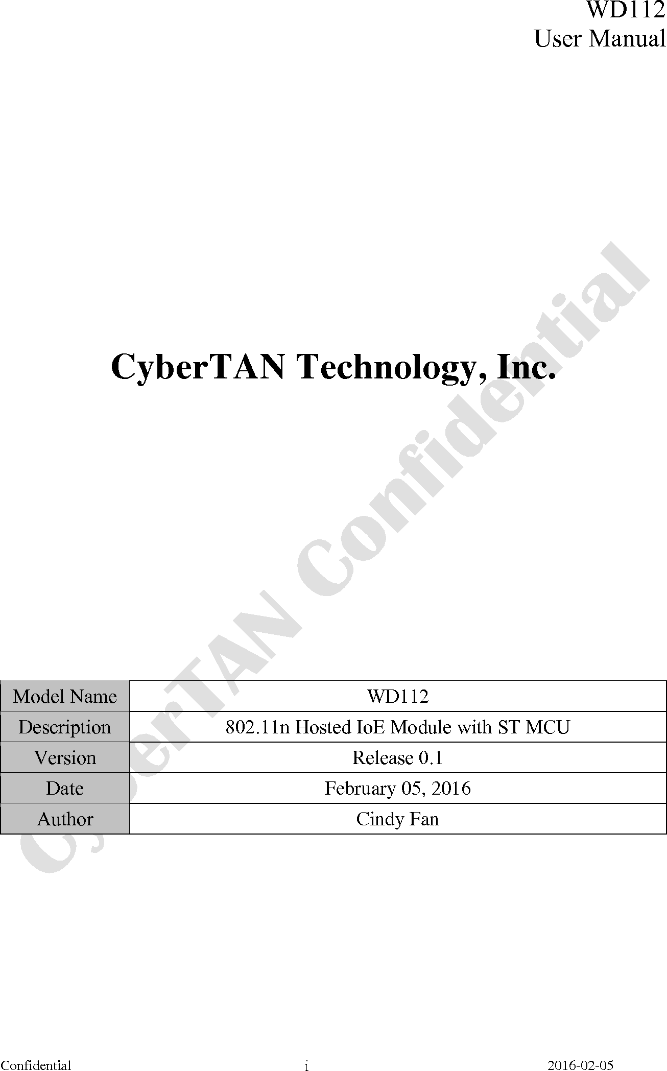 CyberTAN Technology WD112 Smart Control Module User Manual CyberTAN