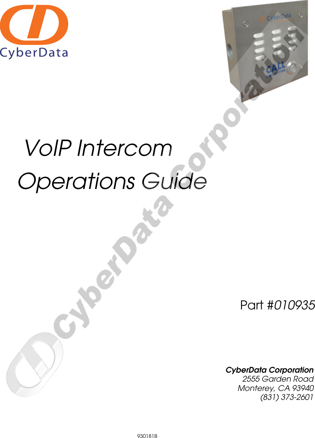 Cyberdata Voip Intercom Users Manual