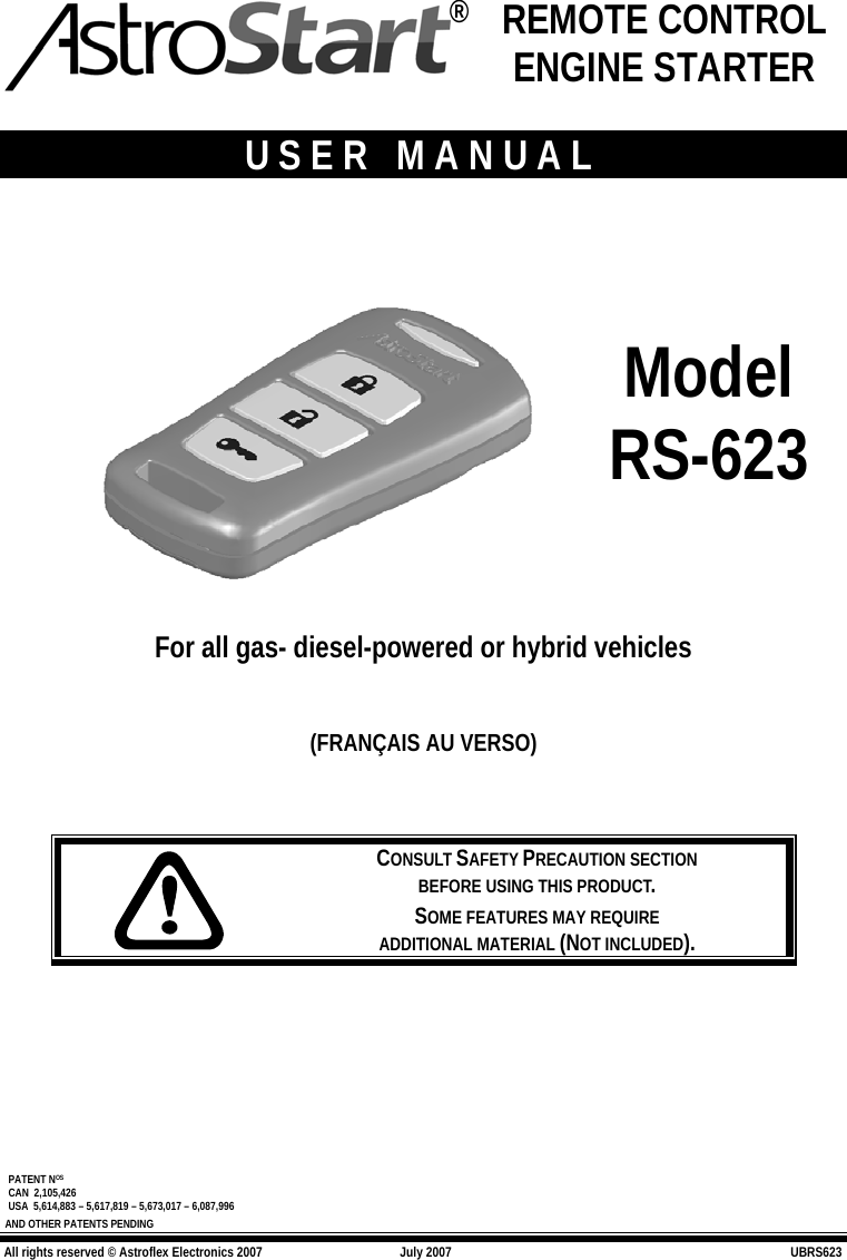 DEI Headquarters AESHG03 REMOTE CONTROL ENGINE STARTER User Manual