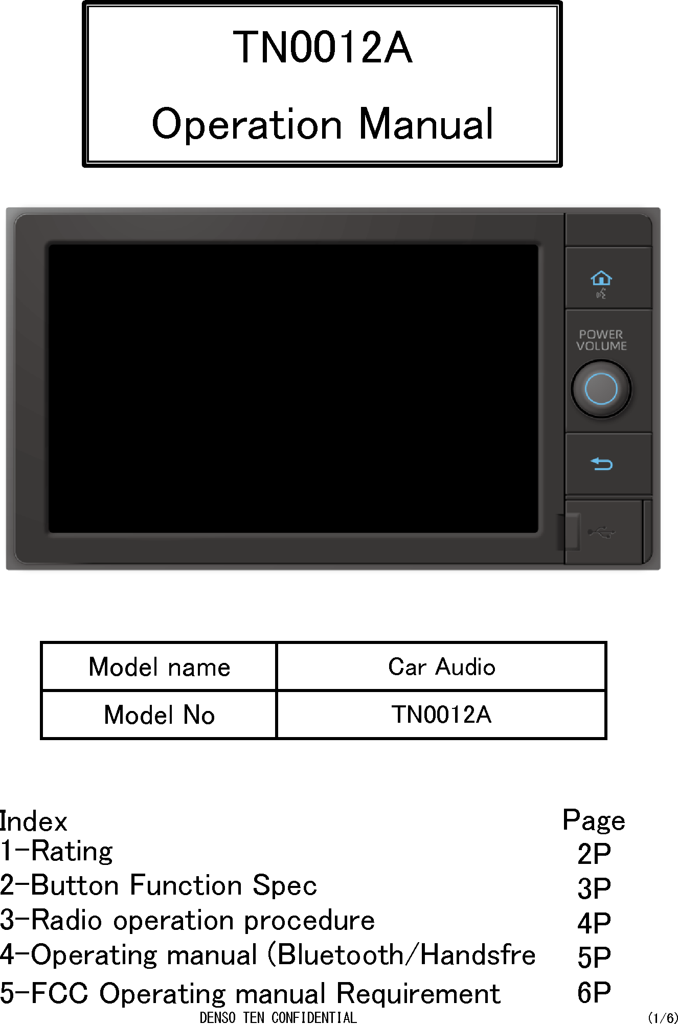 DENSO TEN TN0012A Car Audio User Manual