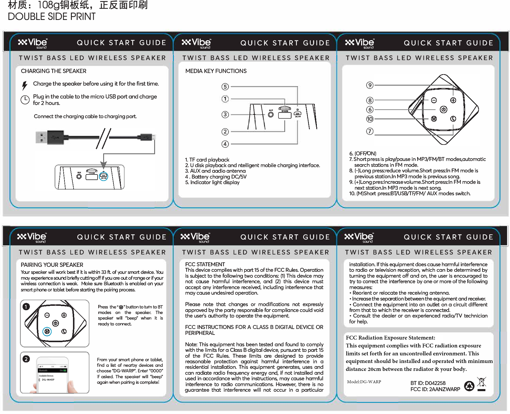 DGL Group WARP TWIST BASS WIRELESS LED SPEAKER User Manual DG WARP ...