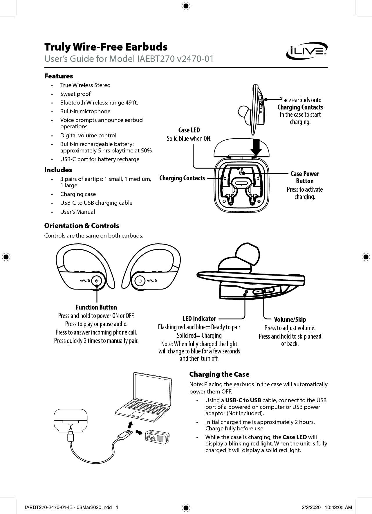 DPI IAEBT270 Truly Wire-Free Earbuds User Manual