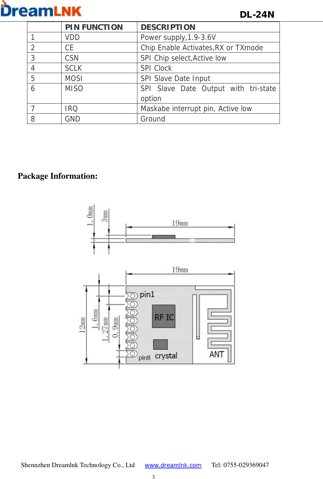 DREAMLNK TECHNOLOGY DL-24N 2.4GHz DSSS SPI RADIO WITH INTEGRATED ...