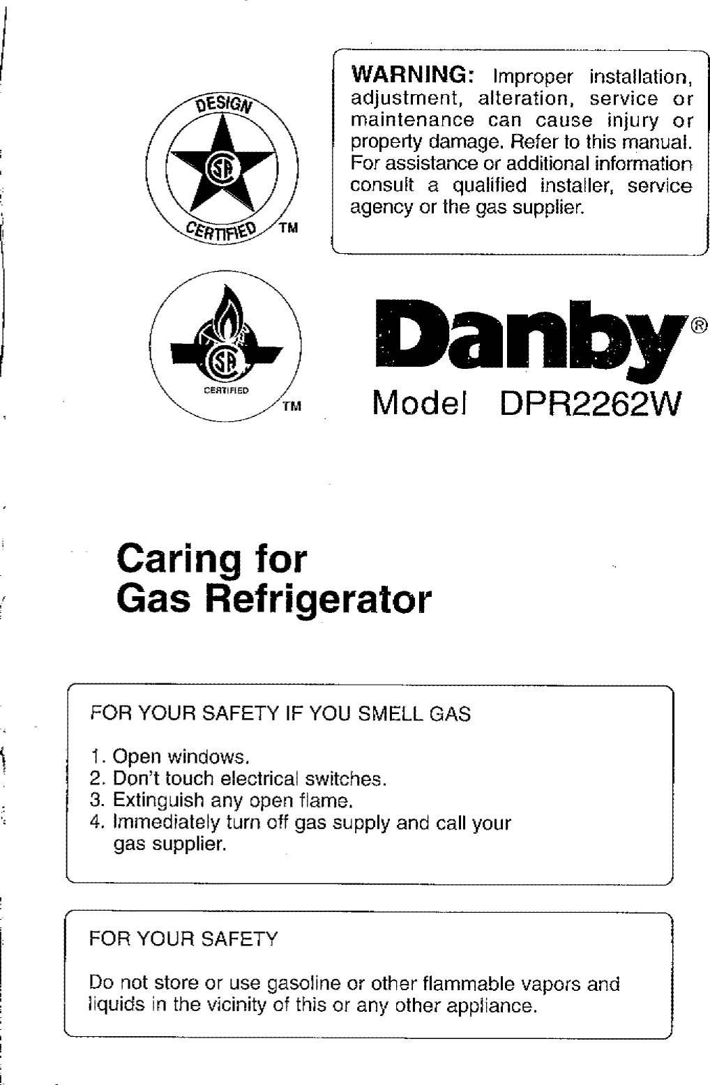 Danby DPR2262W User Manual REFRIGERATOR Manuals And Guides L0712180