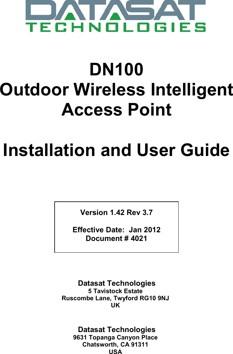 Datasat Technologies 2003DN001 WLAN 802.11a/b/g/n Mini-PCI module User ...