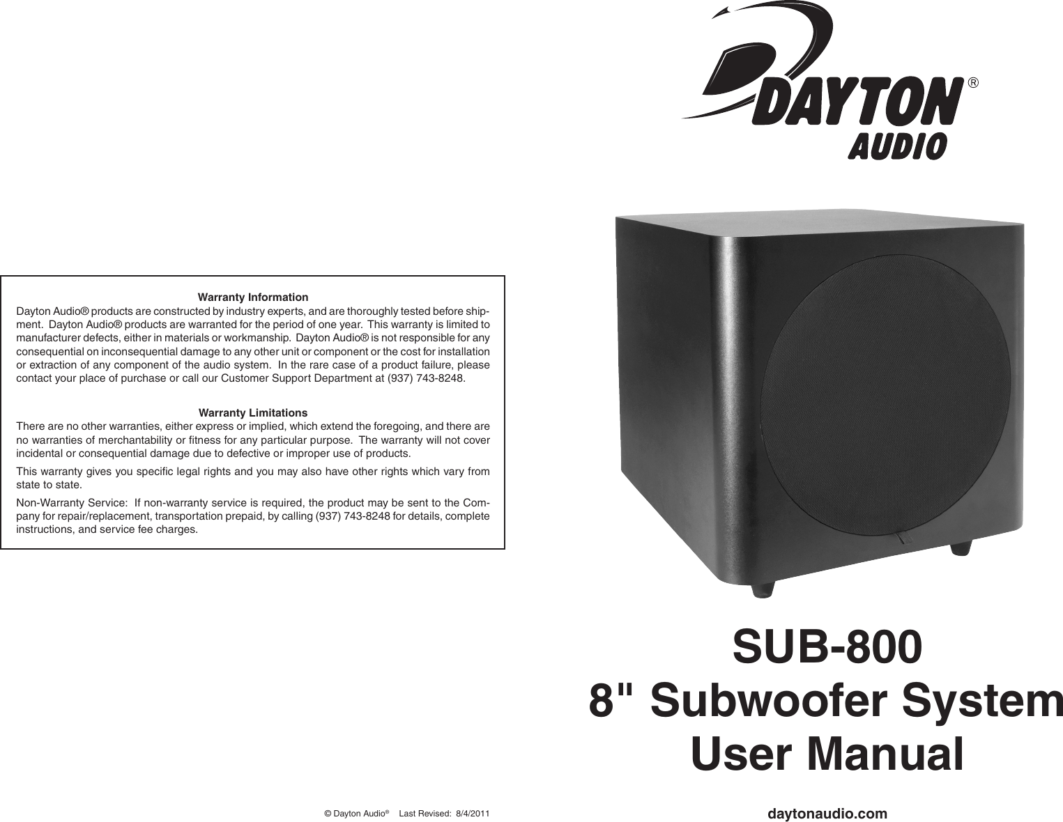Dayton Sub 800 300m627 User Manual To The F7234bdf 2bdc 4c6f 9f72 ...