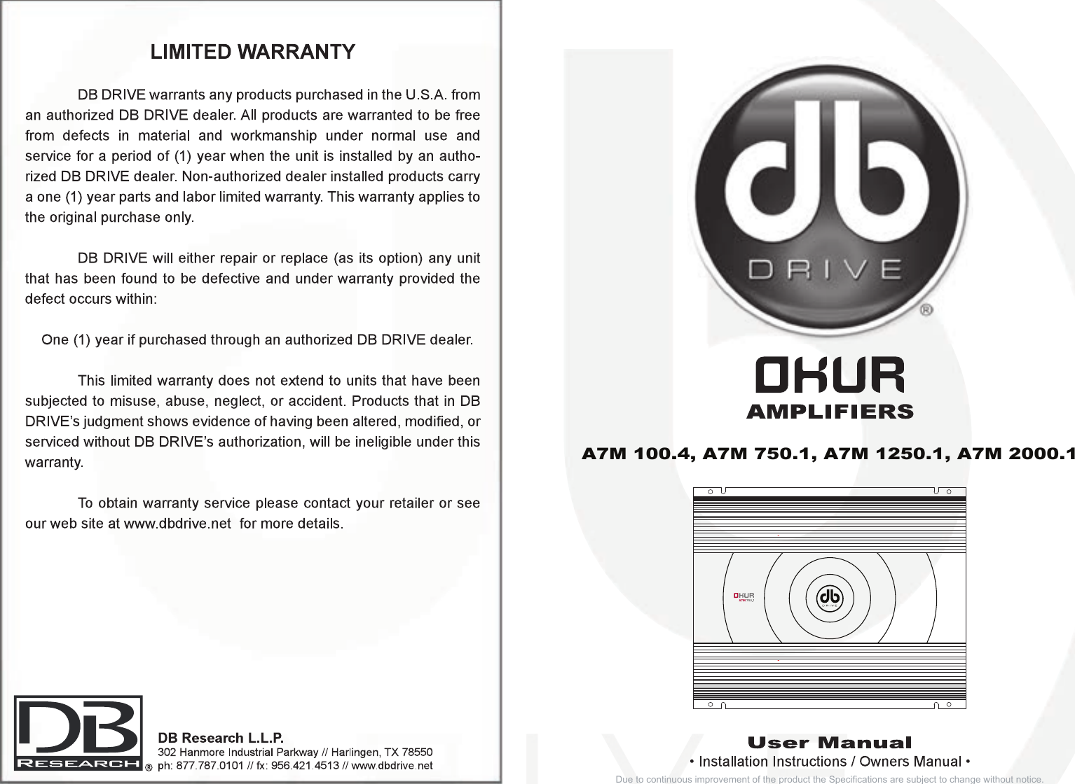 Db Link Research Stereo Amplifier A7M 100 4 Users Manual