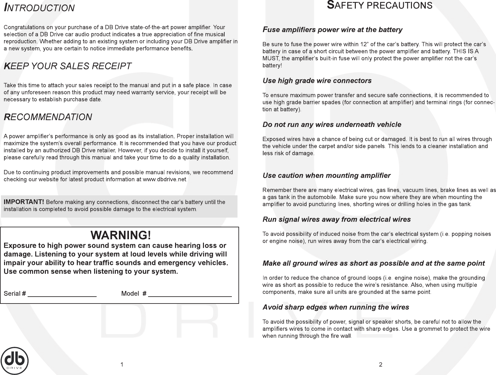 Db Link Research Stereo Amplifier A7M 100 4 Users Manual