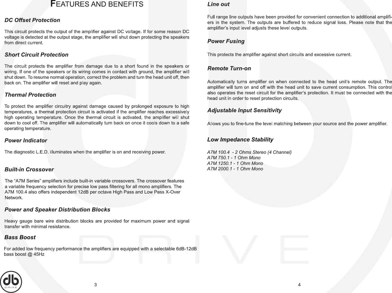 Db Link Research Stereo Amplifier A7M 100 4 Users Manual