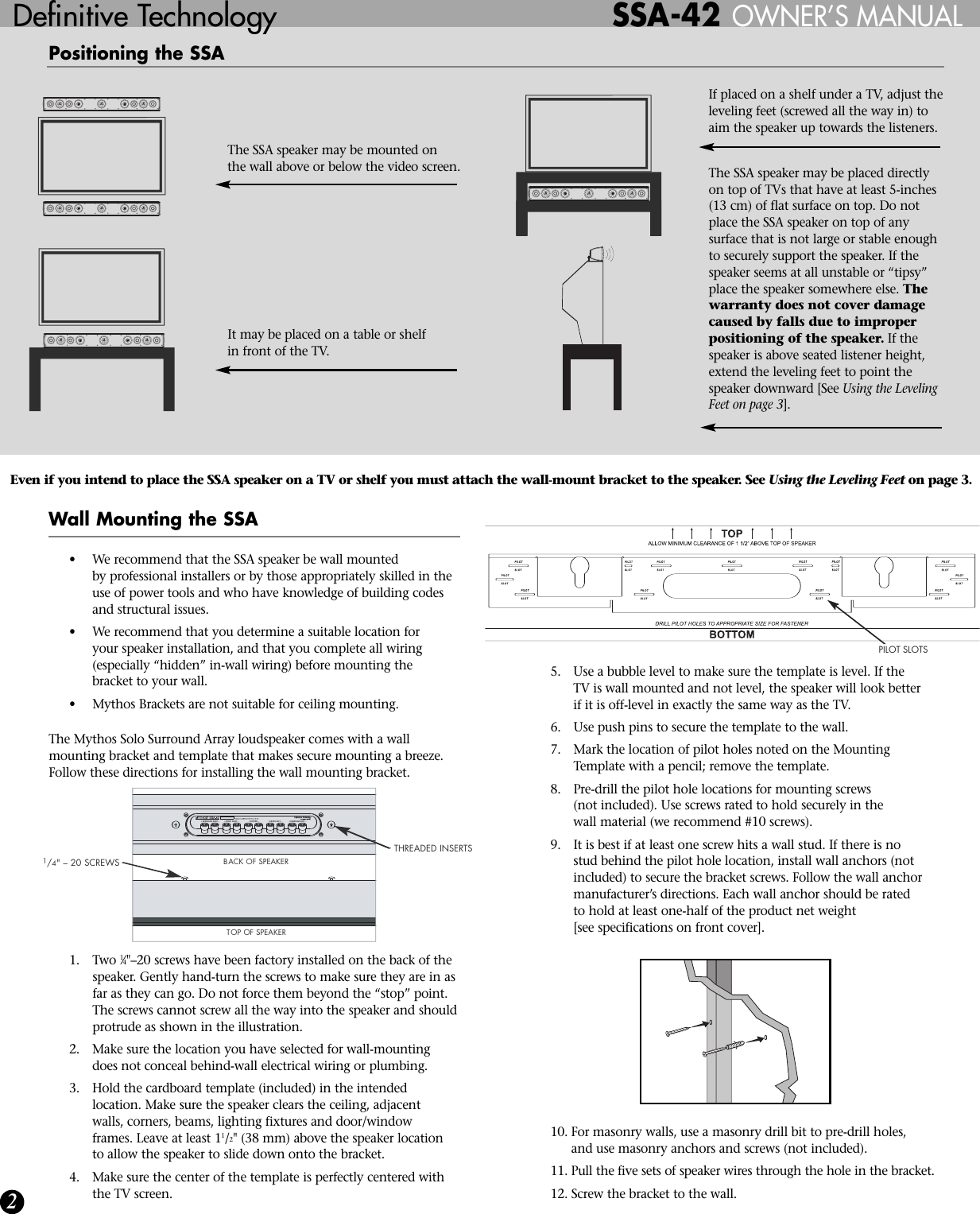 Definitive Technology Mythos Solo Surround Array Ssa 42 Users Manual