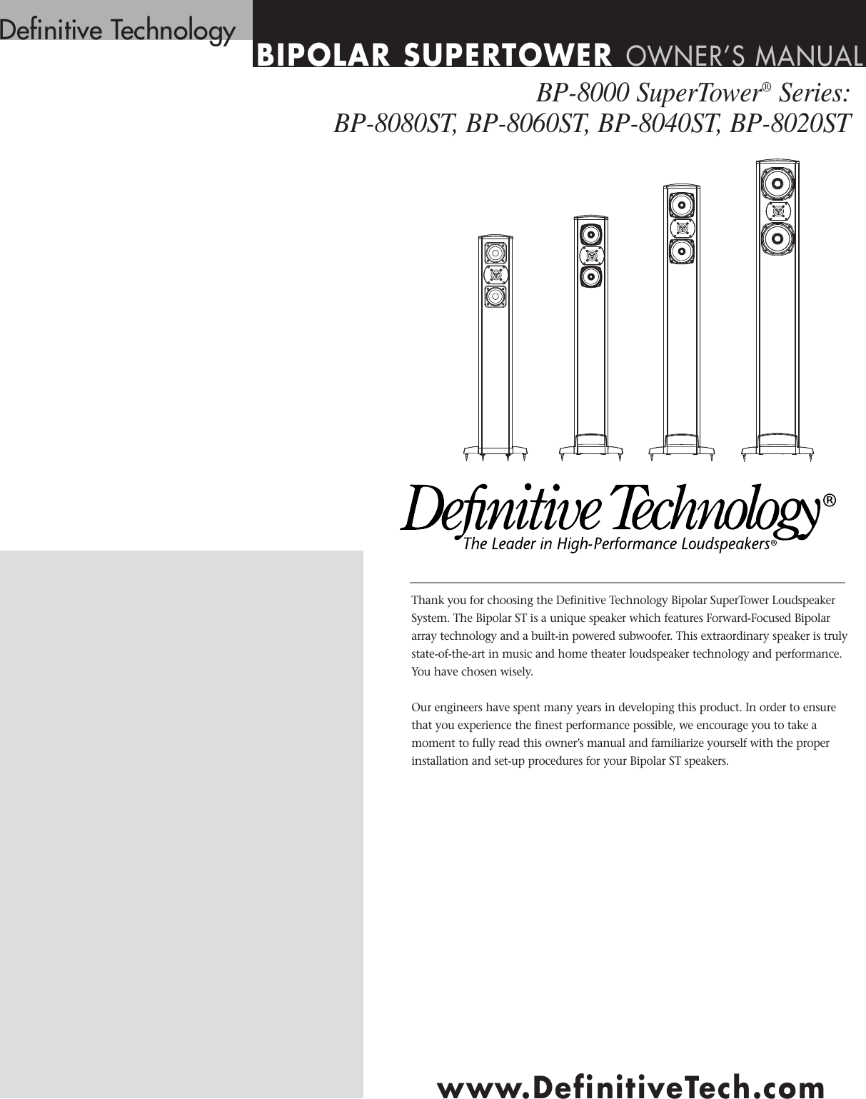 Definitive Technology Supertower Bp 8060St Users Manual Mythos9_Manual_
