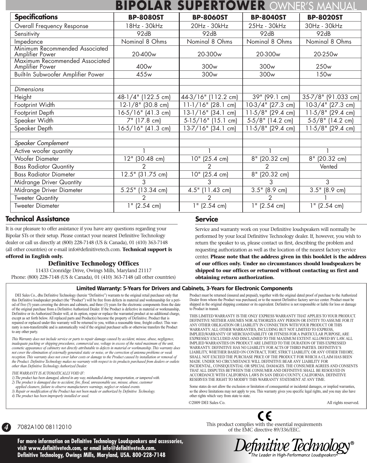 Definitive Technology Supertower Bp 8060St Users Manual Mythos9_Manual_