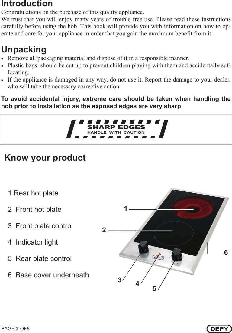 Defy 2 Plate Ceran Hob Stainless Steel Dhd 318 Users Manual 067 800 DOMINO