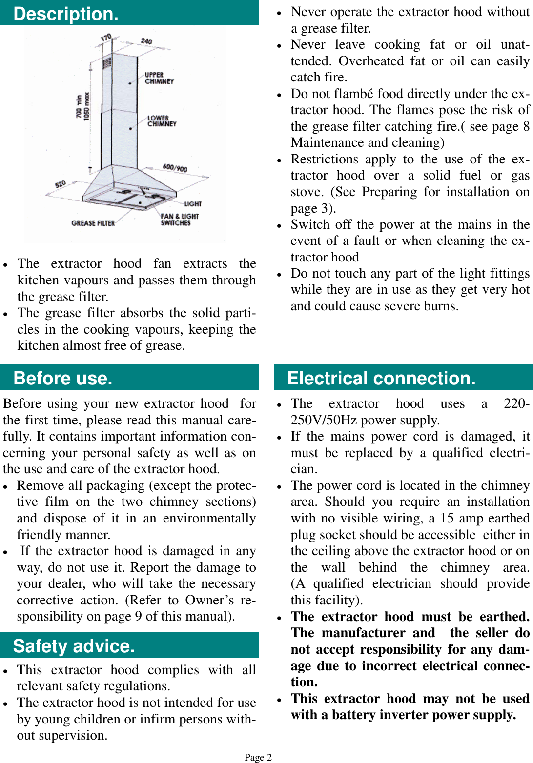 Defy Dch260 Users Manual 066 044 900 PREMIUM CHIMNEY HOOD 2006 2yW