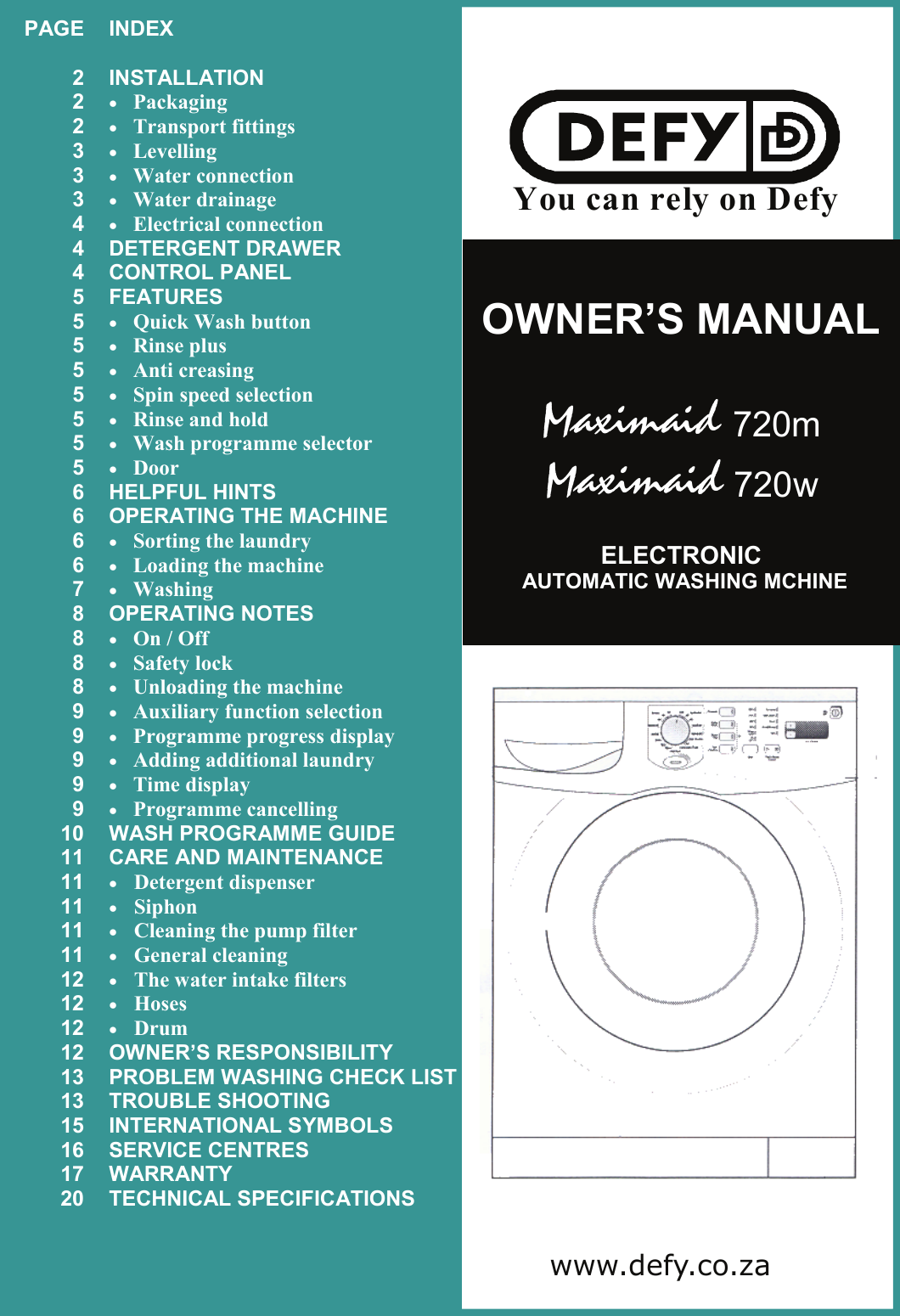 Defy Maximaid 720M Users Manual 720 M And 720W 2006