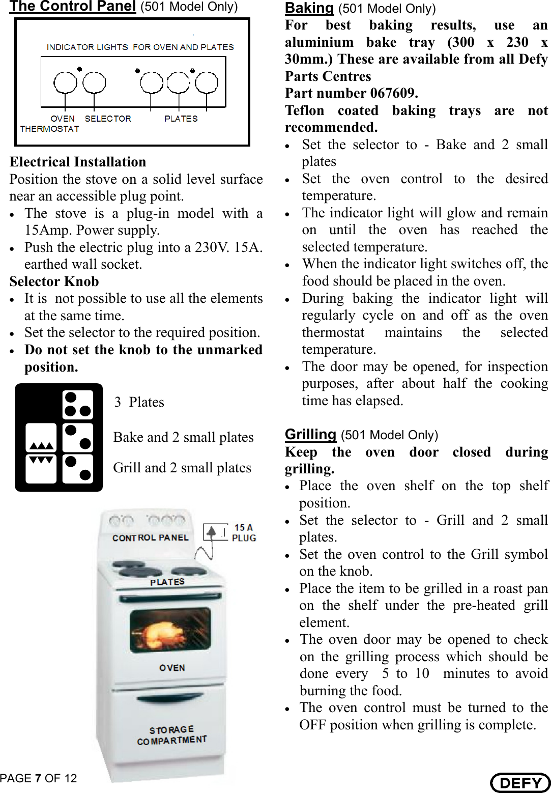 Defy Solid Plate Plug In Stove 501 Users Manual 068 517 520 521