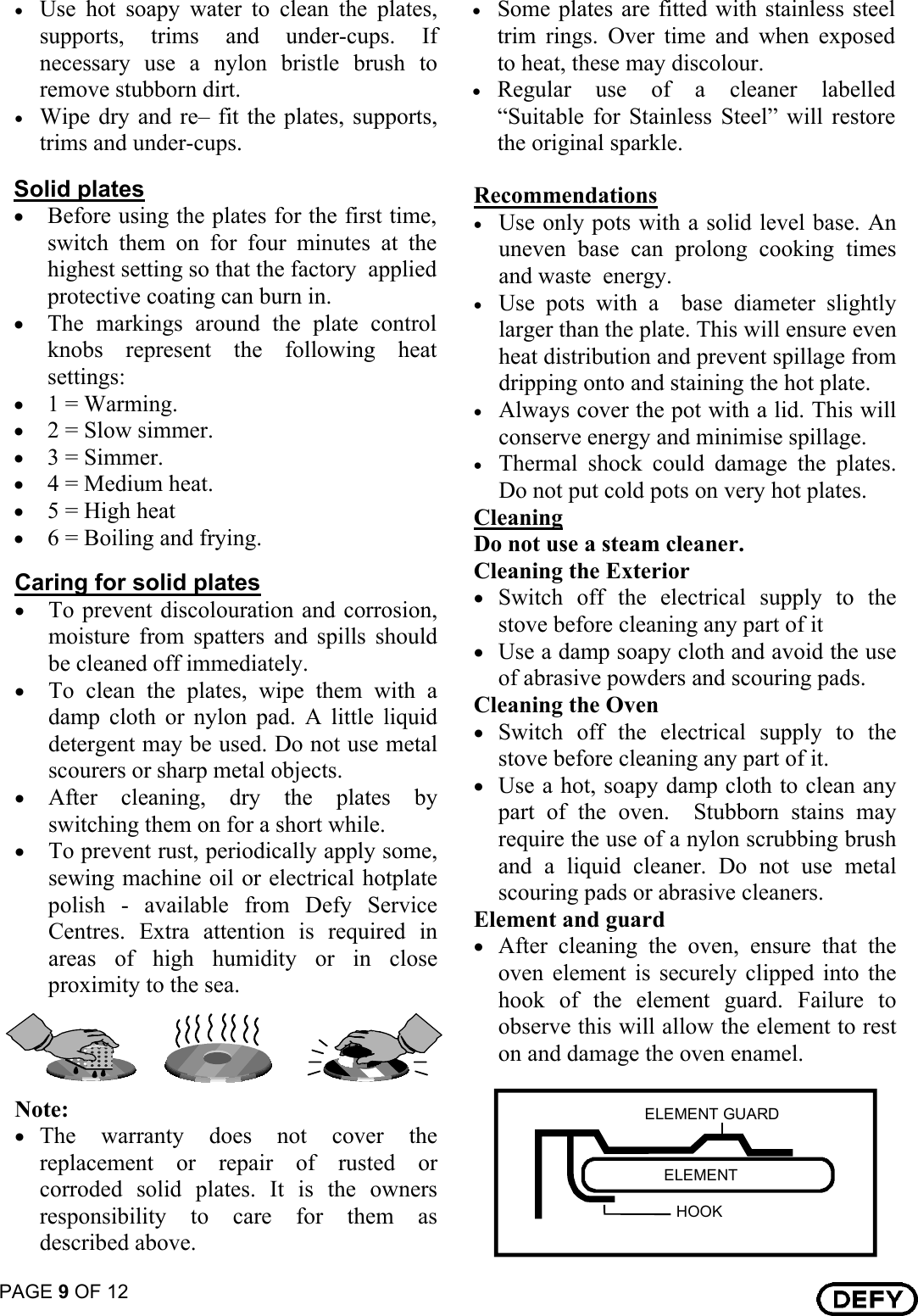 Defy Solid Plate Plug In Stove 501 Users Manual 068 517 520 521