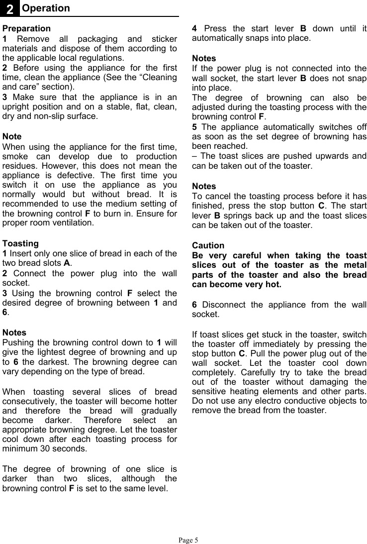 Defy Toaster Ta630 Users Manual