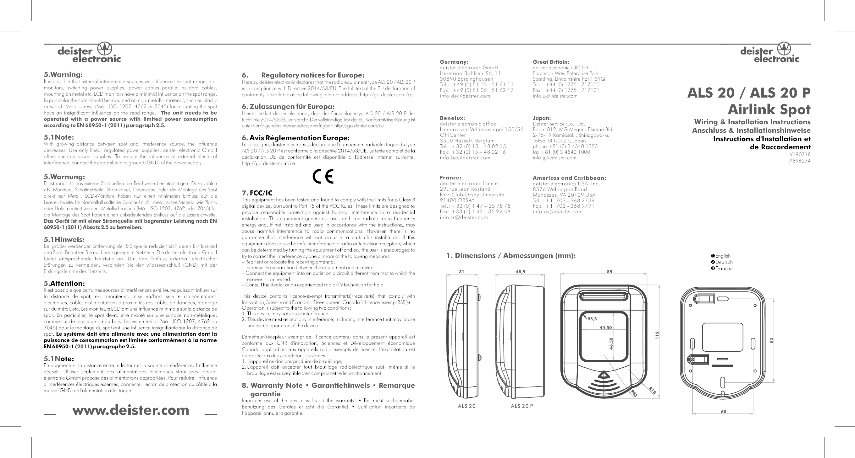 Deister Electronic ALS20 Wireless Lock System Update Transmitter User ...