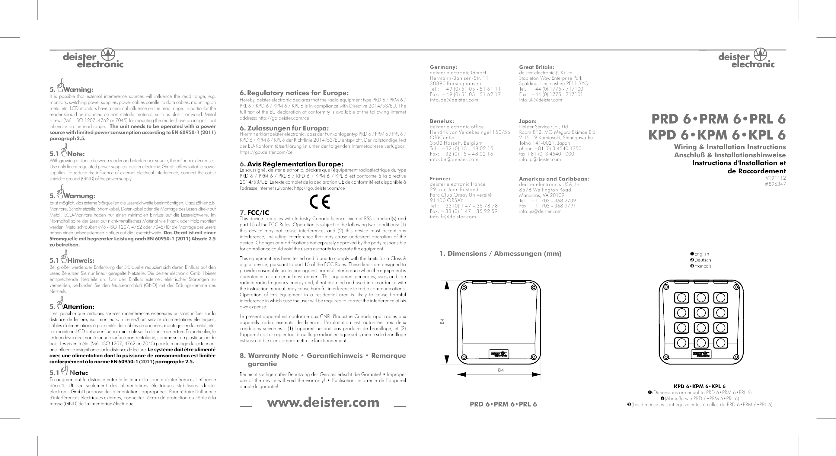 Deister Electronic KPD6PRD6 RFID Reader User Manual