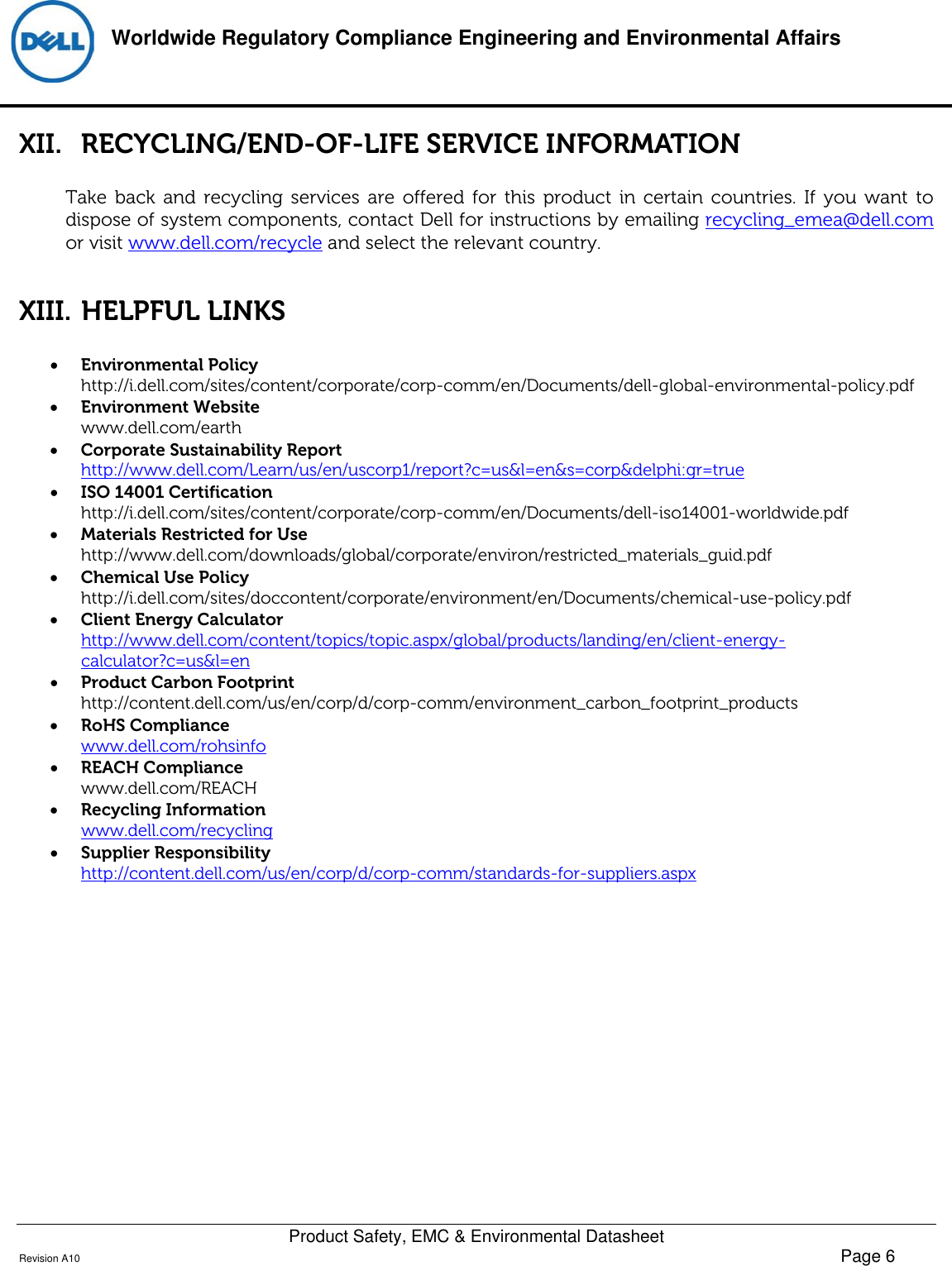 Dell Product Safety, EMC And Environmental Datasheet 1507995229dell ...