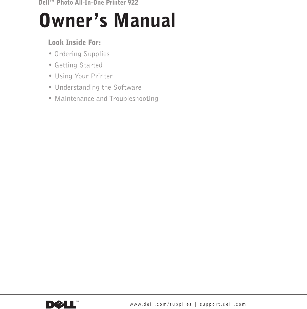 Dell All In One Printer 922 Users Manual Owner's