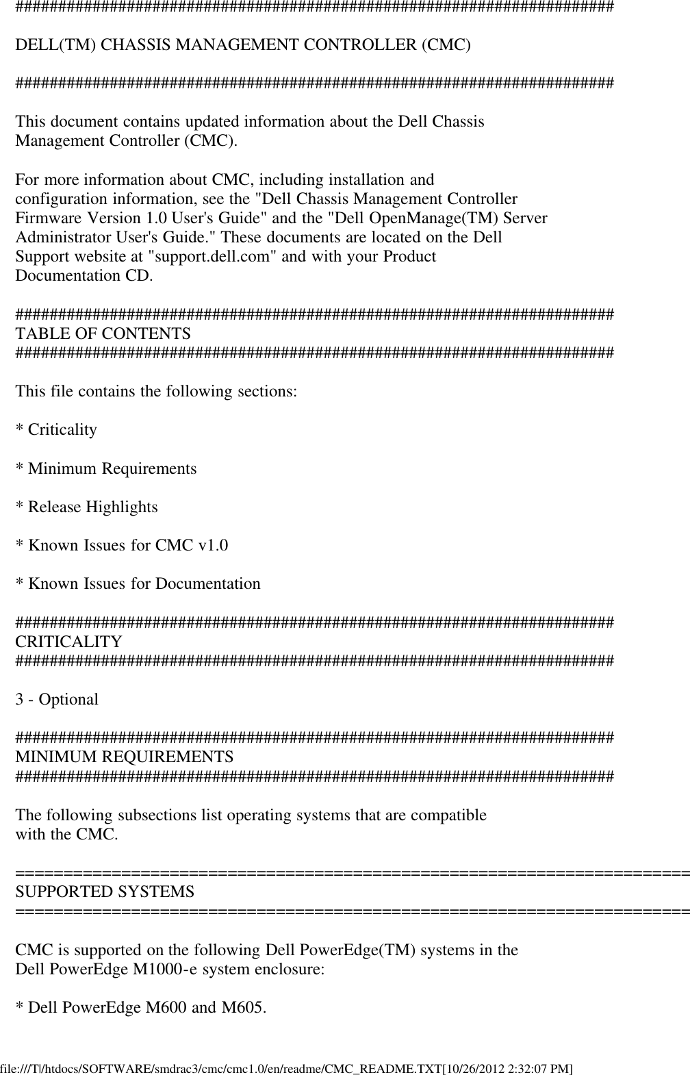 Dell Chassis Management Controller Version 1 0 Owners Manual 1.0 Readme