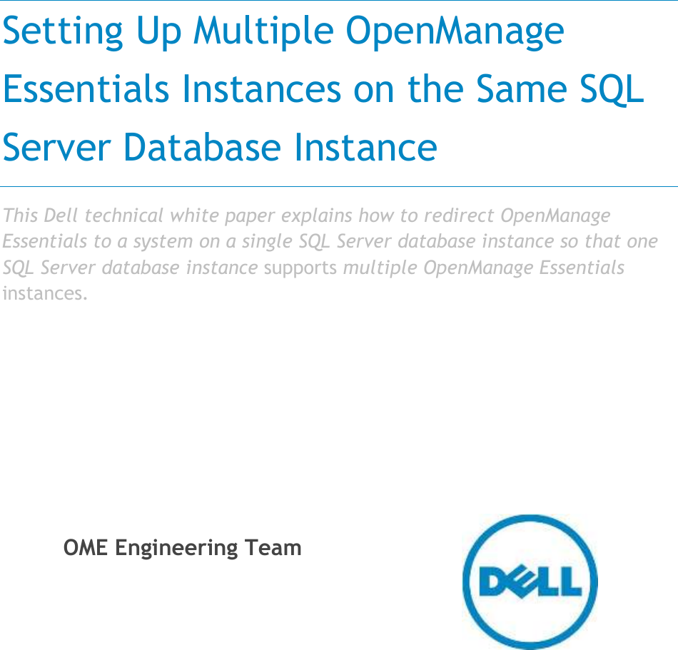 Dell Openmanage Essentials V1 2 Setup Guide Setting Up Multiple Instances On The Same SQL Server ...