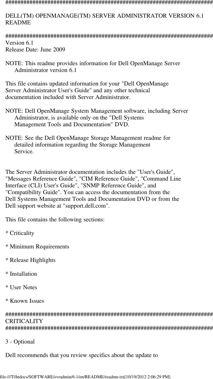 Dell Openmanage Server Administrator Version 6 1 Read Me 6.1 Readme