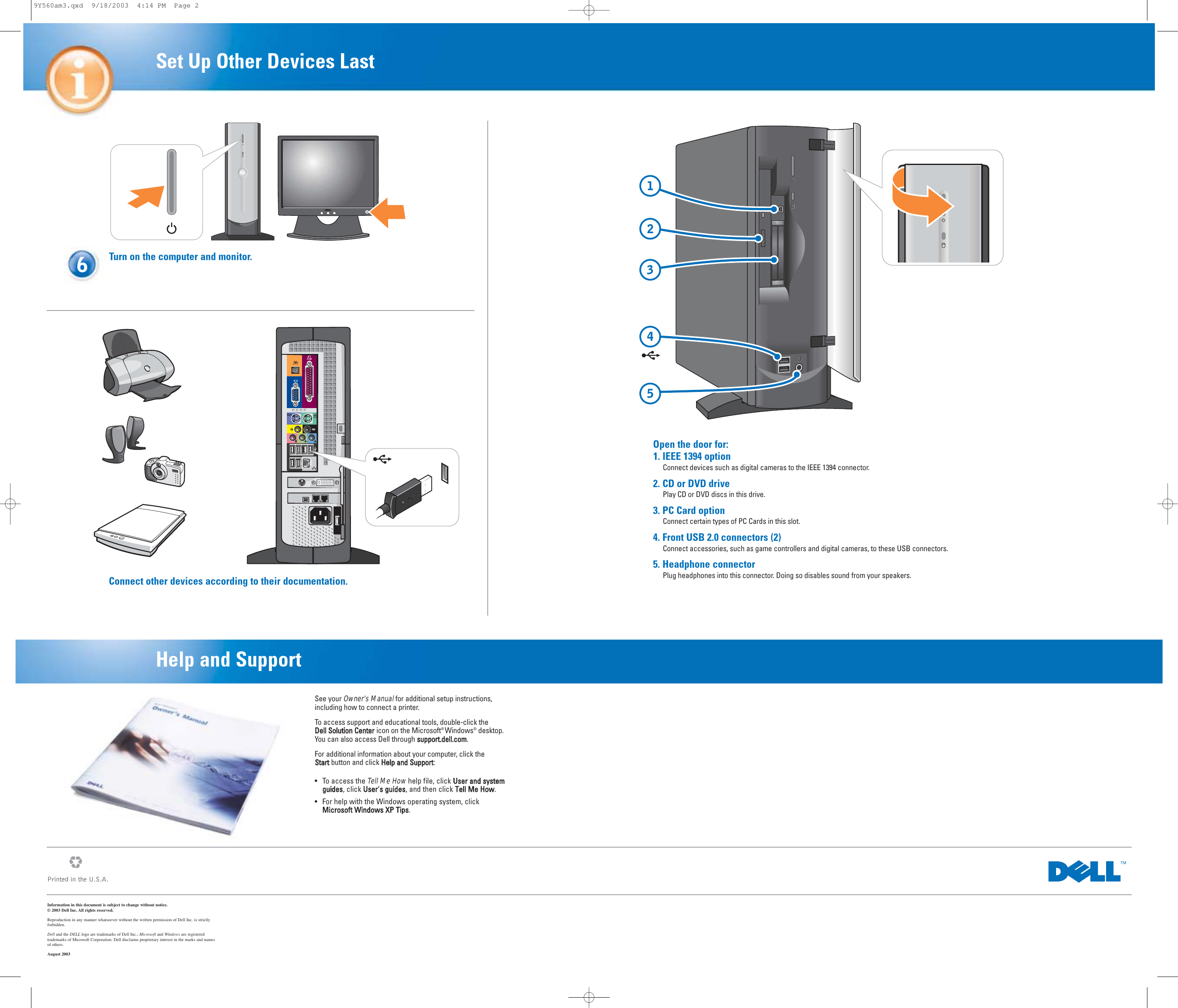 Dell Dimension 09Y560A03 Users Manual 9Y560am3