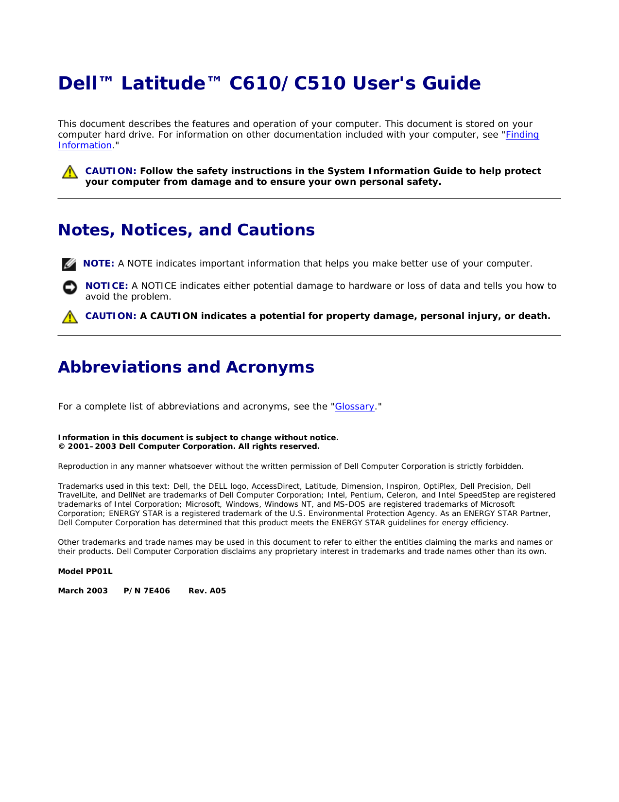 Dell Latitude C610 Users Manual User's Guide