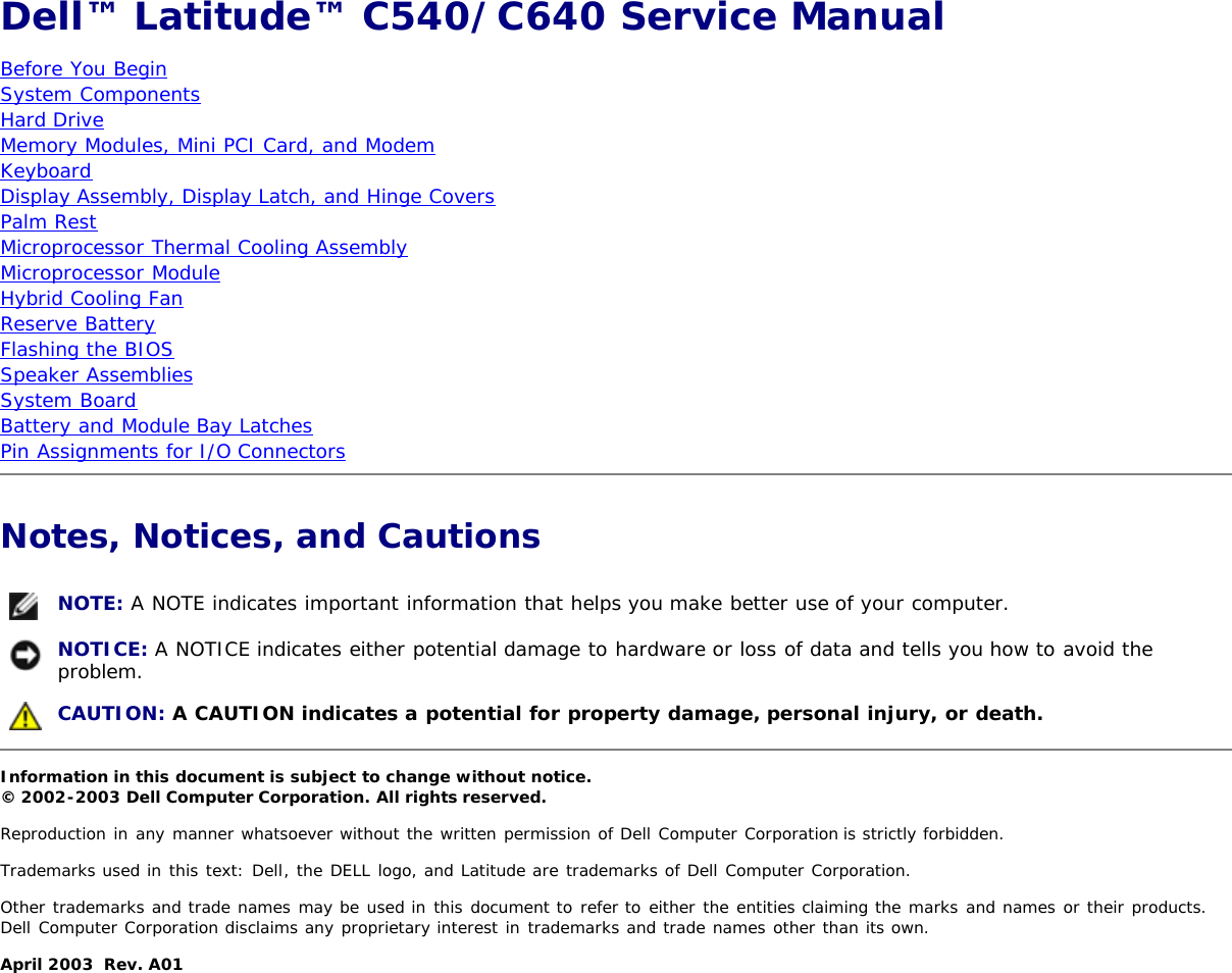 Dell Latitude C640 Service Manual C540/C640