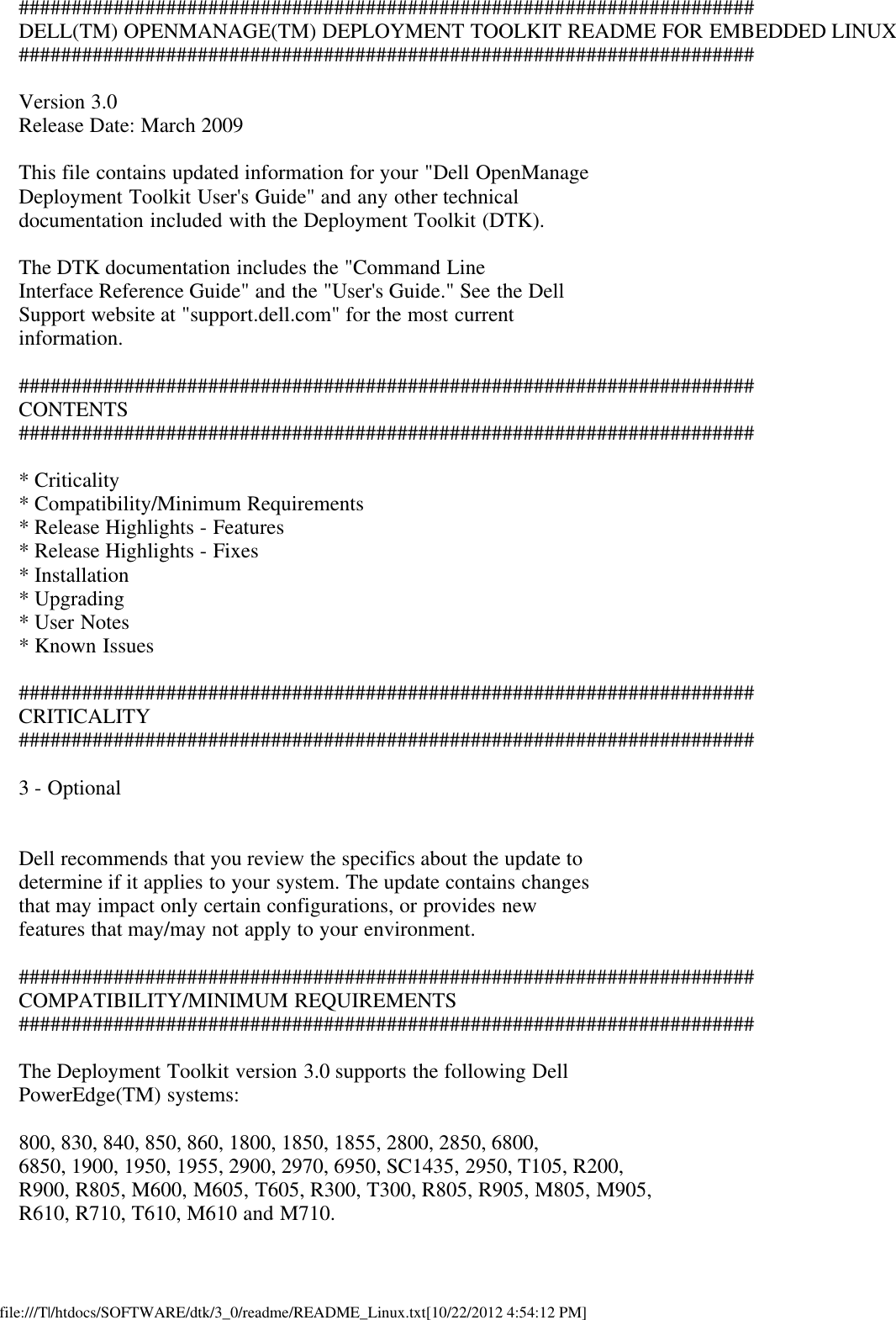 Dell Openmanage Deployment Toolkit Version 3 0 Owners Manual 3.0 Readme ...