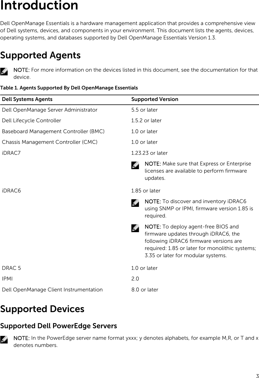 Dell Openmanage Essentials Version 1 3 Owners Manual 1.3 Support Matrix