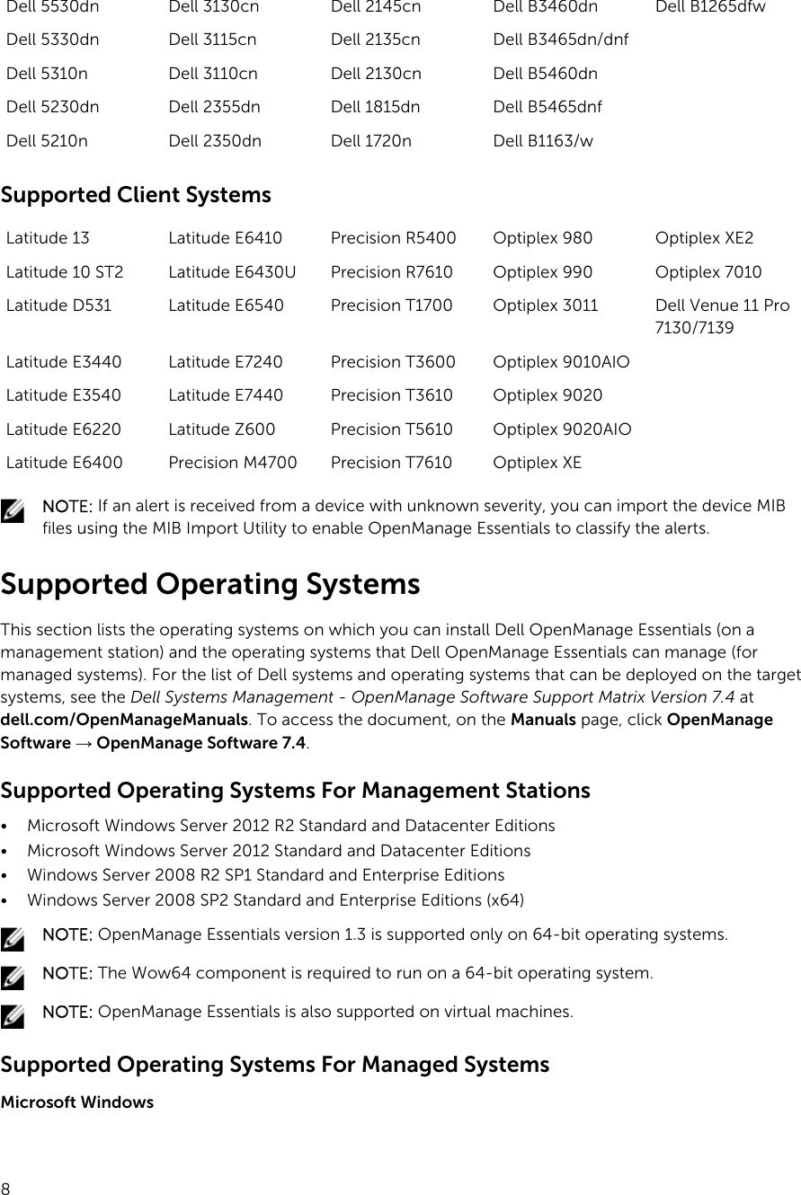 Dell Openmanage Essentials Version 1 3 Owners Manual 1.3 Support Matrix