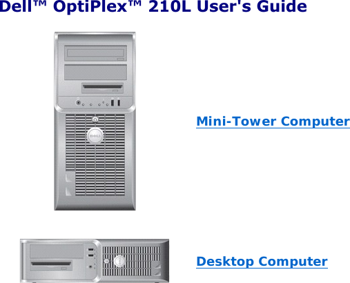 Dell Optiplex 210L Users Manual User's Guide