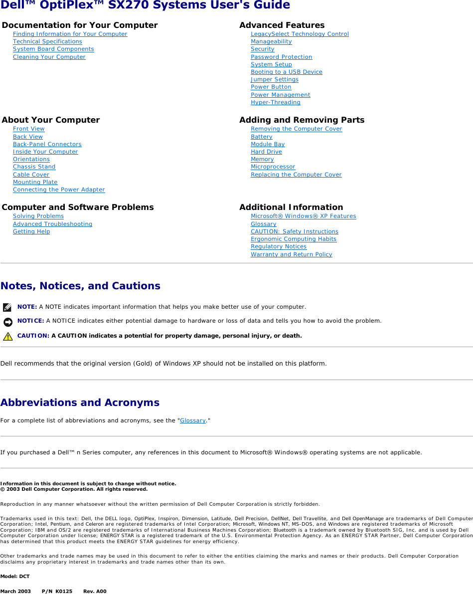 Dell Optiplex Sx270 Users Manual User's Guide
