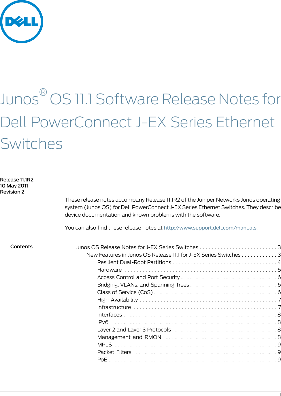 Dell Powerconnect J Ex4500 Owners Manual Release Notes JUNOS Version 11.1