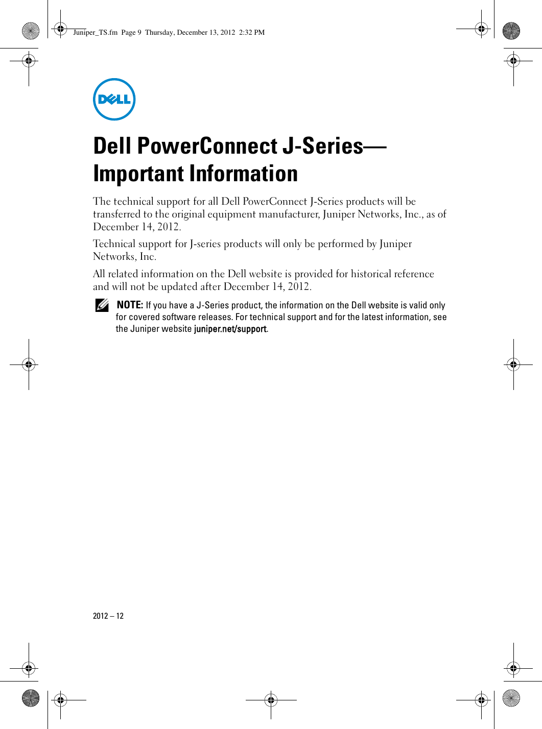 Dell Powerconnect J Ex8208 Owners Manual Series Important Information