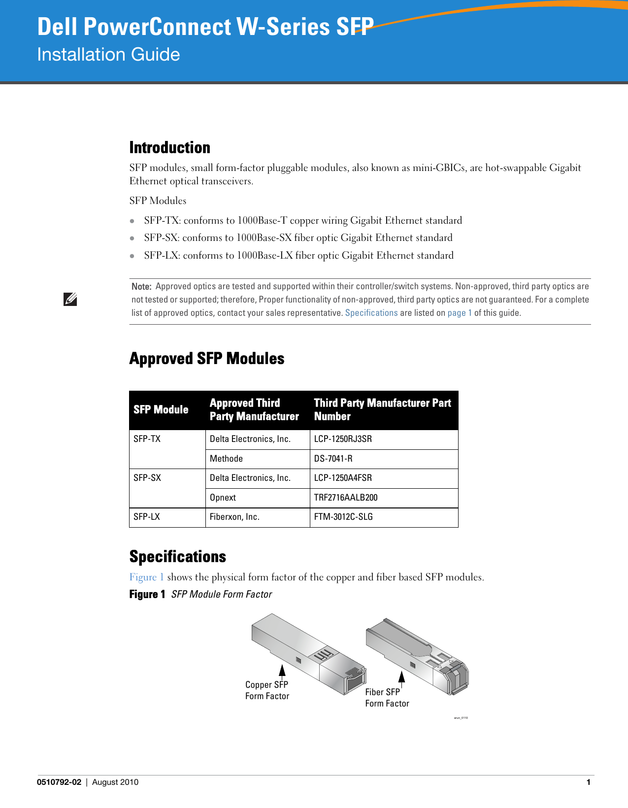 Dell Powerconnect W 3200 Installation Manual Series SFP Guide
