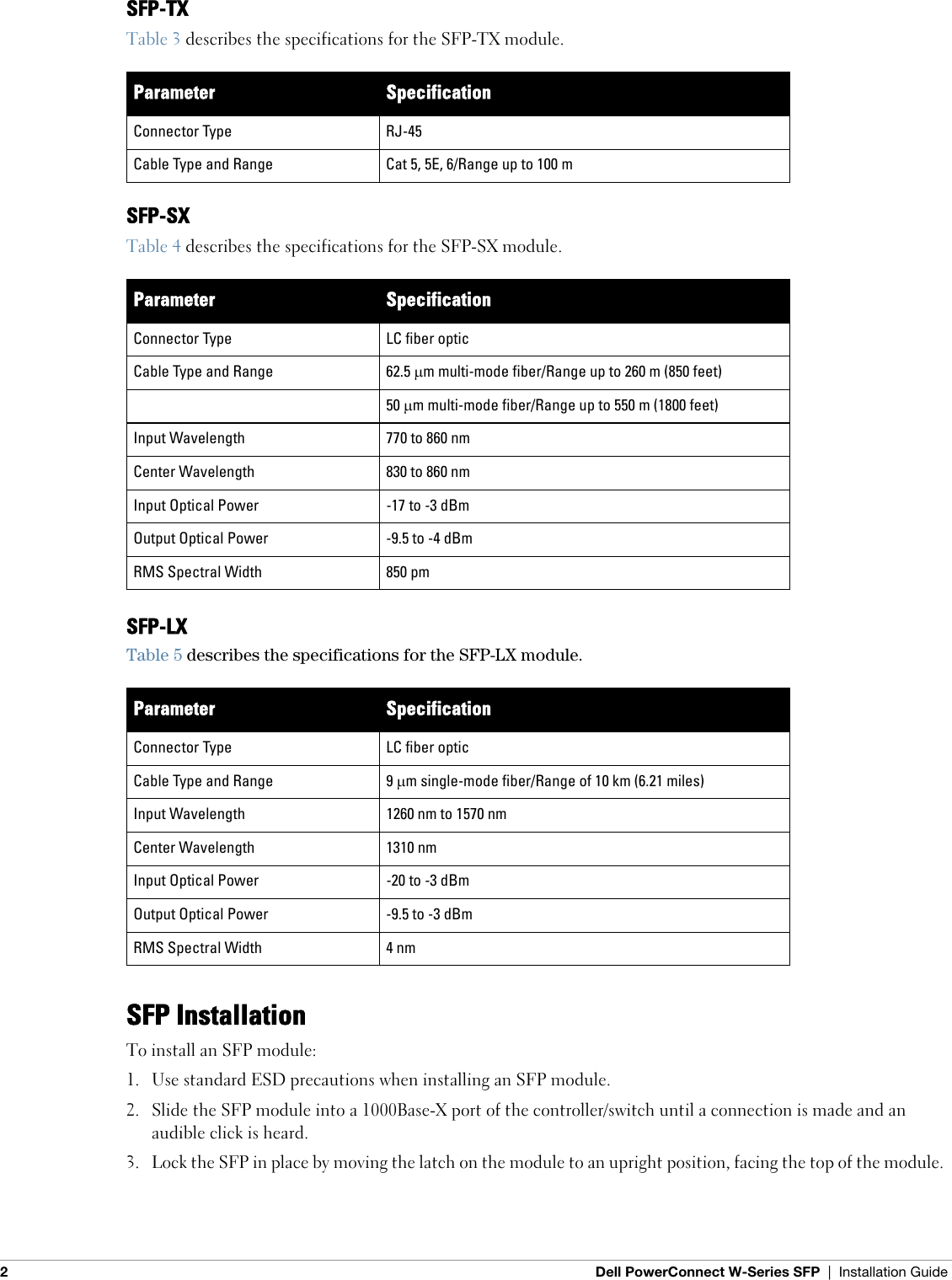 Dell Powerconnect W 3200 Installation Manual Series SFP Guide