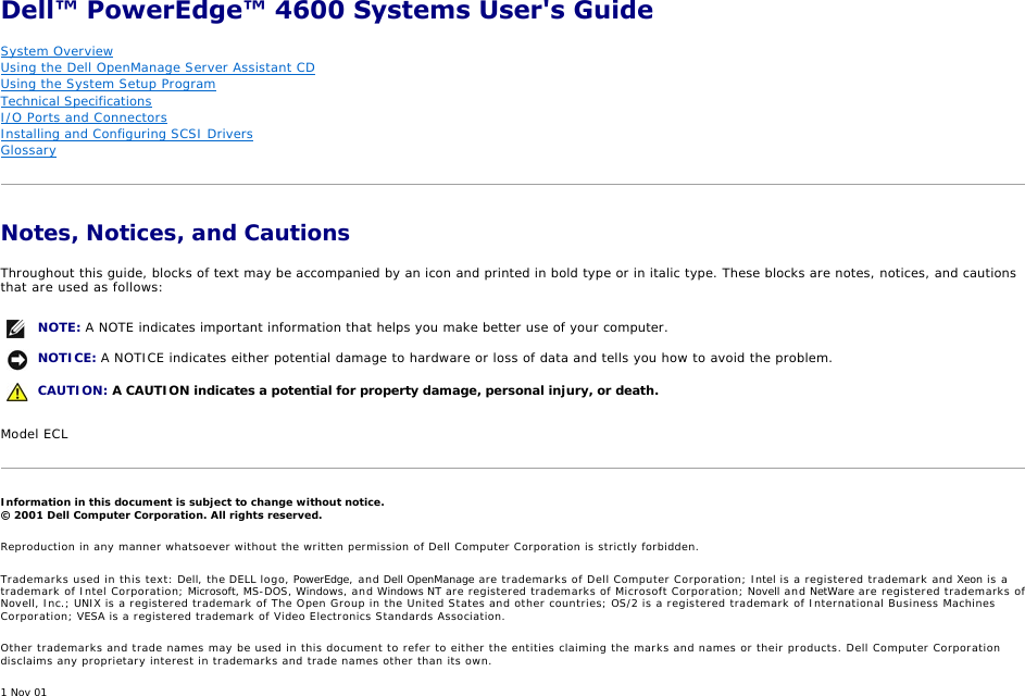 Dell Poweredge 4600 Users Manual User's Guide