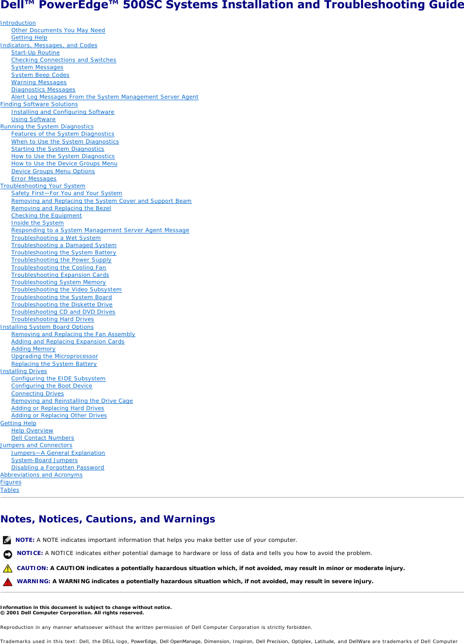 Dell Poweredge 500Sc Installation And Troubleshooting Guide