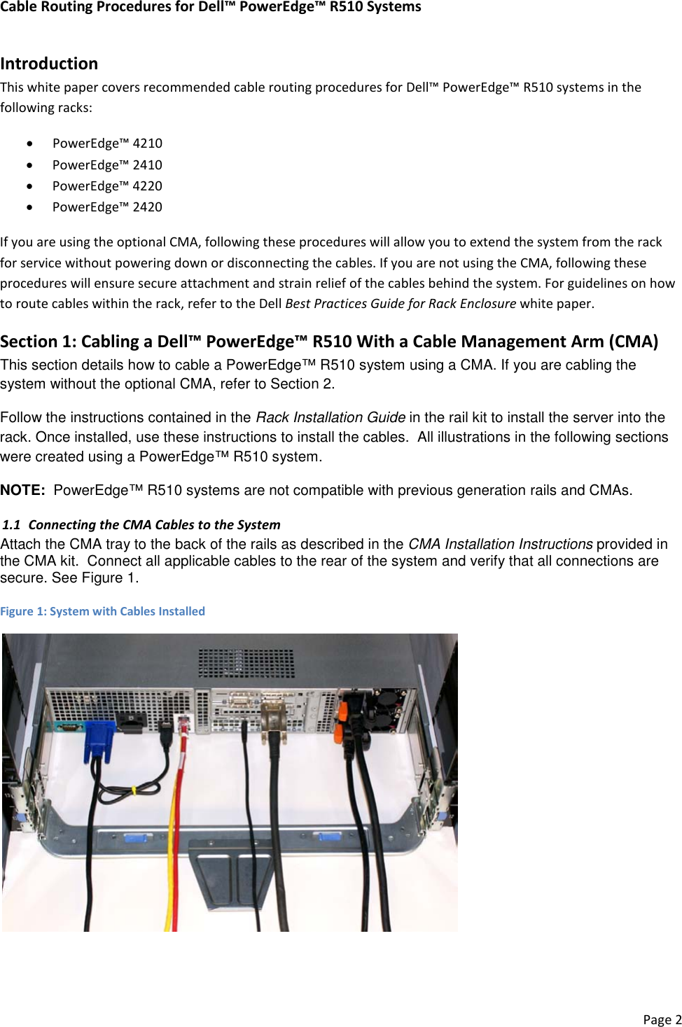Dell Poweredge Rack Enclosure 2420 Cabling R510 White Paper
